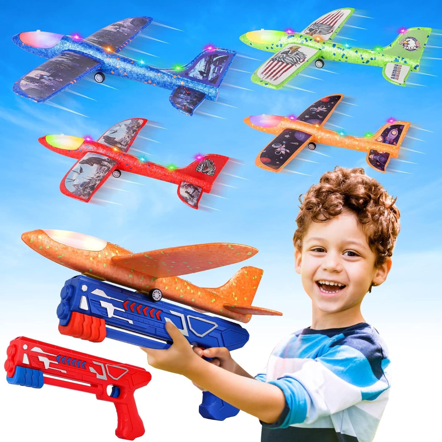 Fuwidvia 3 Pack Airplane Launcher Toys, 13.2'' LED Foam Glider Catapult ...