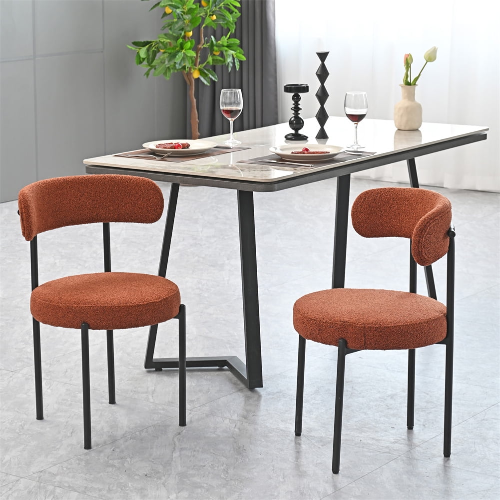 FuxinDecor Velvet Round Dining Chairs Set of 2,Modern Boucle ...