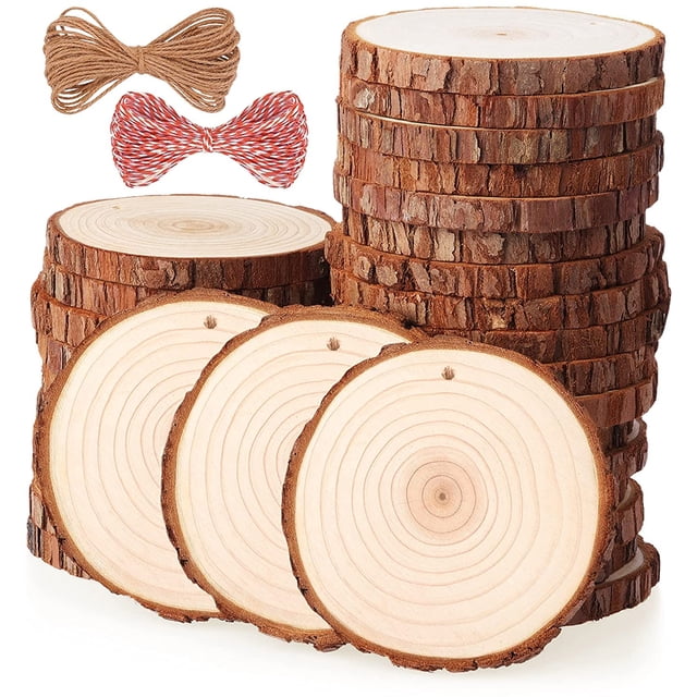 Fuyit Natural Wood Slices, 30 Pcs 3.5-4 Inch Unfinished Predrilled ...