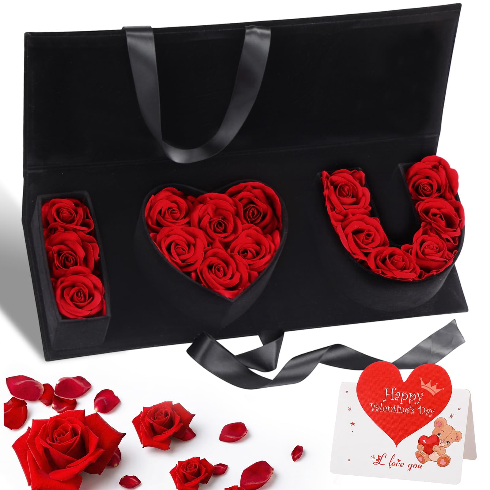 Fuyoooo Valentine's Day Velvet I Love You Box 15 Artificial Red Roses ...