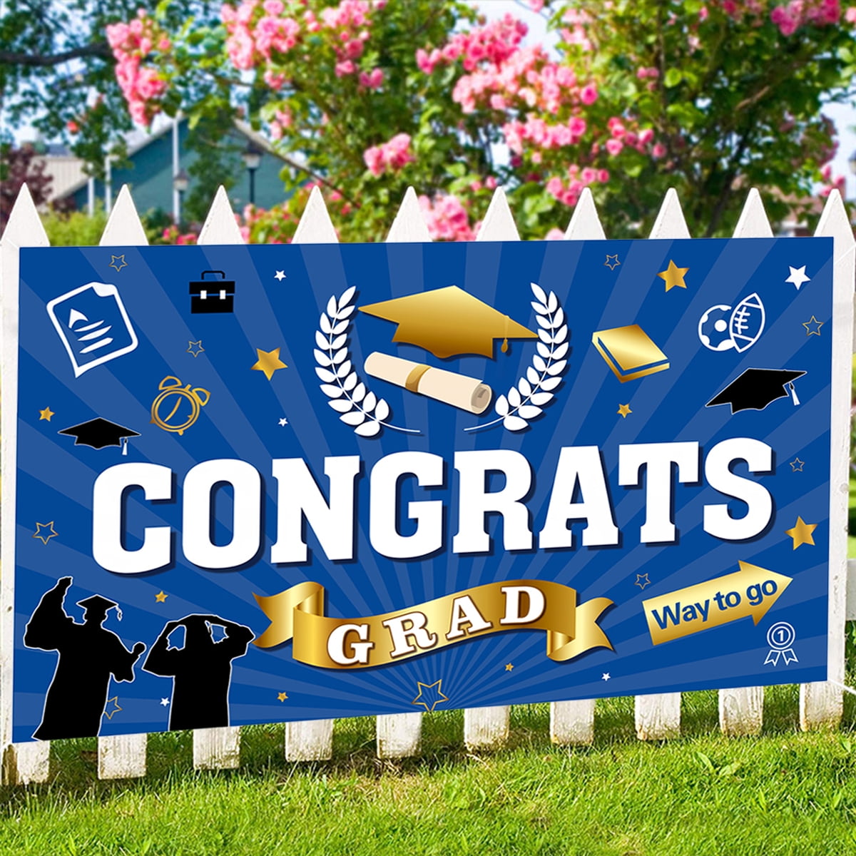 Fuyoula Congrats Graduation Backdrop, Durable Blue and Gold - Walmart.com