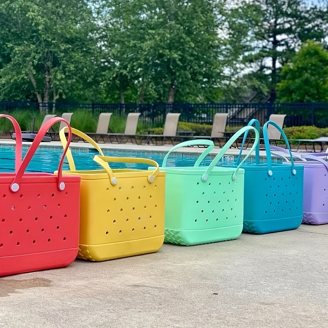 Large Handle EVA Beach Bag, Washable Outdoor Camping Basket, Solid ...