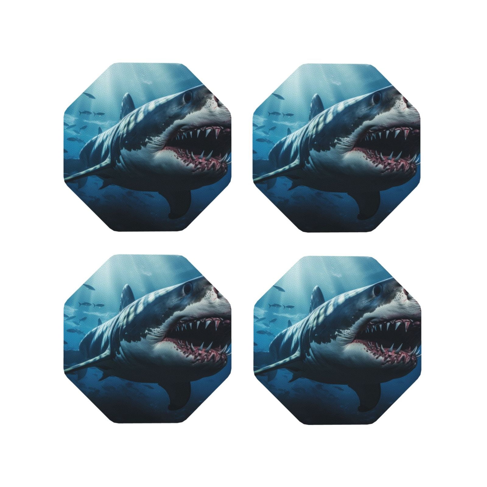 Fuzoiu 3D Realistic Shark Print Leather Coasters Set,Drink Coasters Set ...
