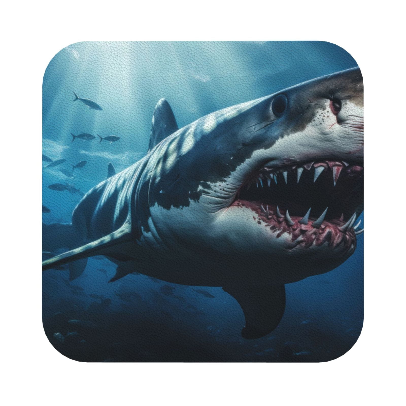 Fuzoiu 3D Realistic Shark Print Leather Coasters Set,Drink Coasters Set ...