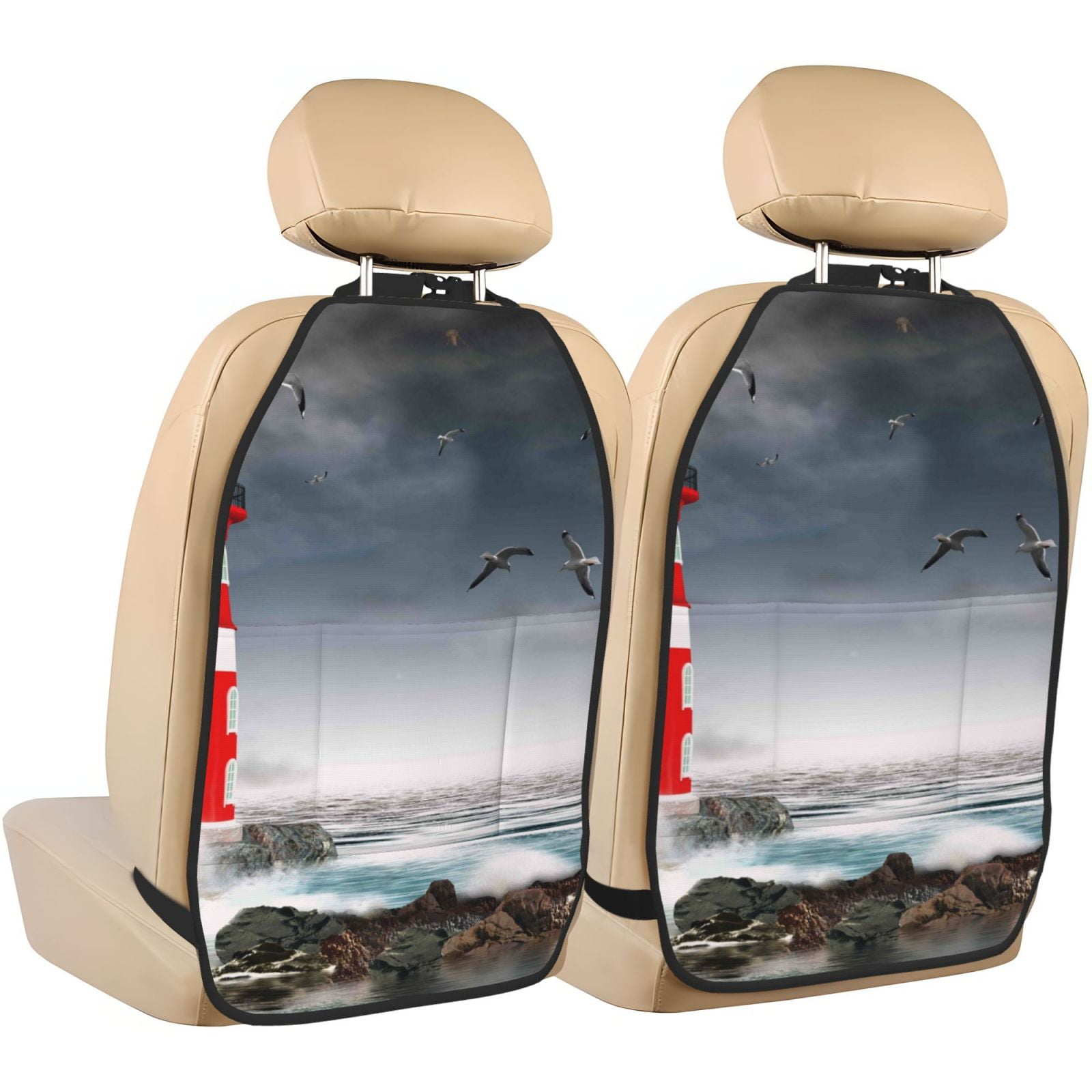 Fuzoiu 3d Lighthouse in the Surf Print 2 Pack Kick Mat Back Seat ...