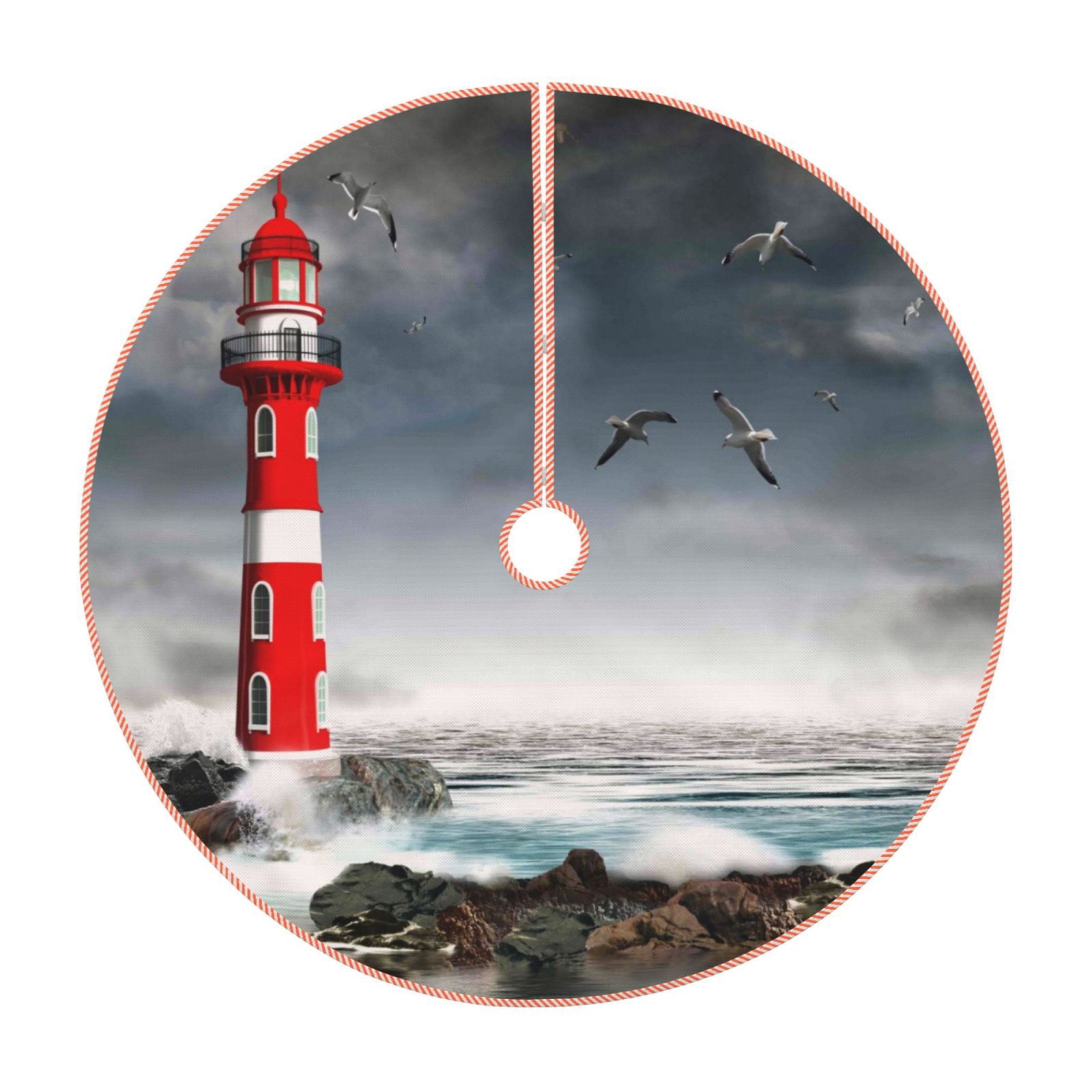 Fuzoiu 3d Lighthouse in the Surf Print Christmas Tree Skirt,Xmas ...