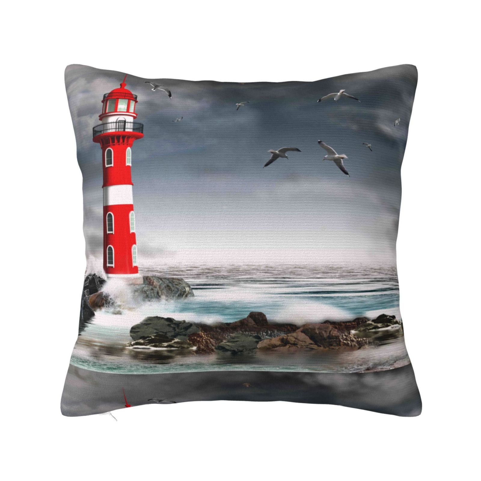 Fuzoiu 3d Lighthouse in the Surf Print Square Pillow Cover,Hidden ...