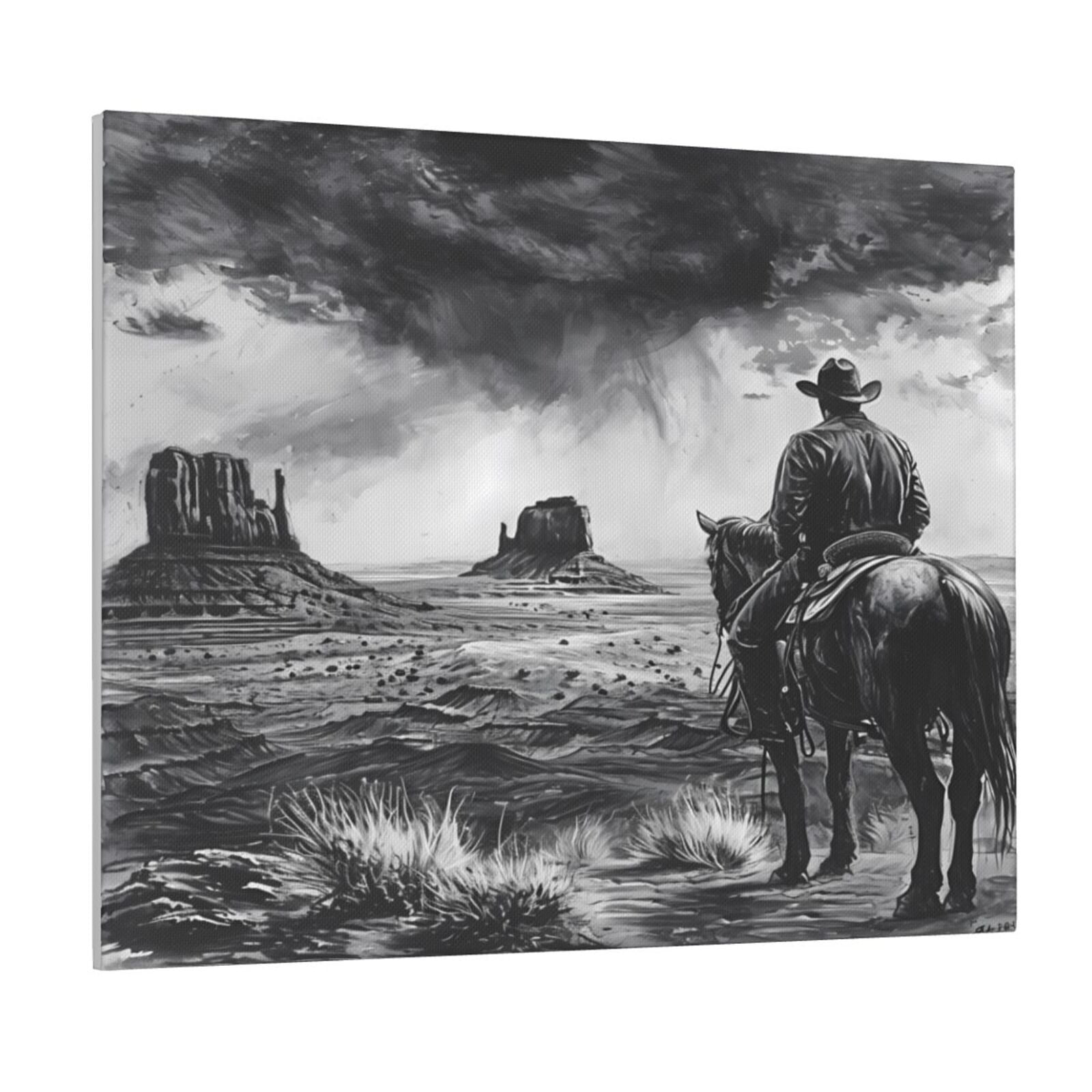 Fuzoiu 60s Black White Western Cowboy Print Canvas Wall Art for ...