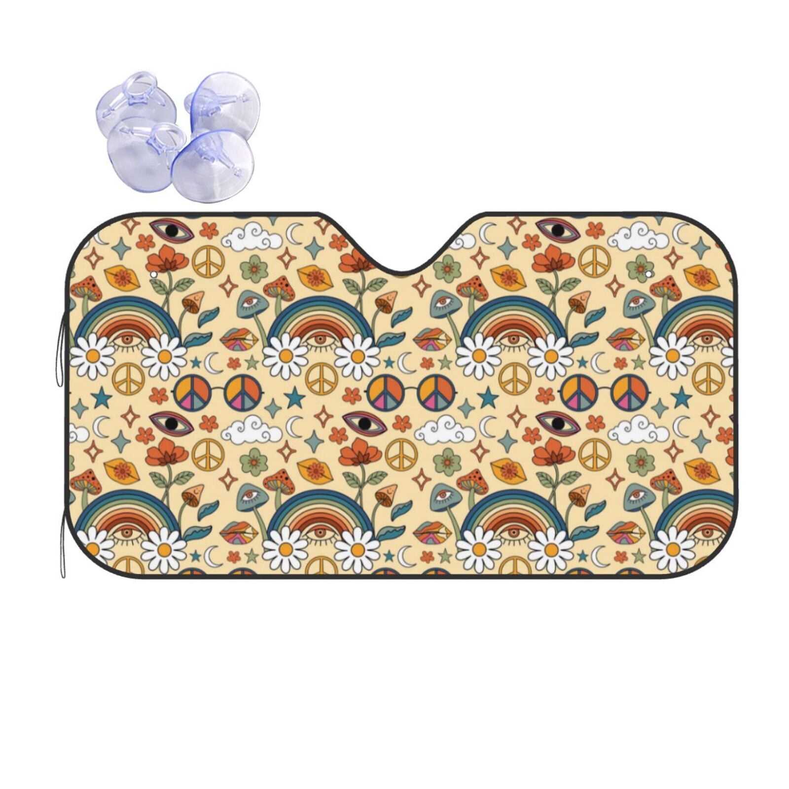 Fuzoiu 70s Hippie Style Print Car Windshield Sun Shade,Block Uv Rays ...