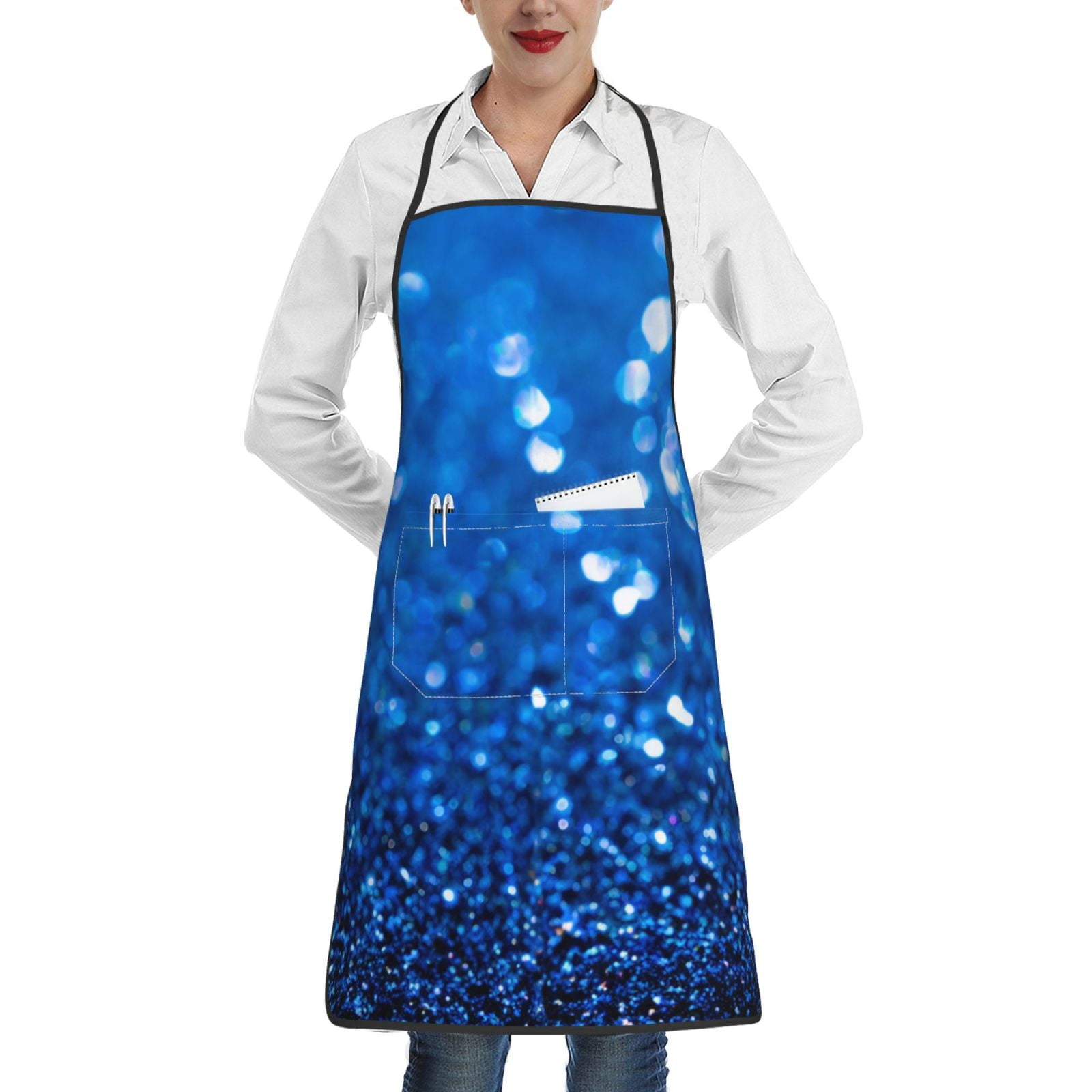 Fuzoiu A Blue Glitter Print Kitchen Cooking Aprons,Kitchen Cooking BBQ ...