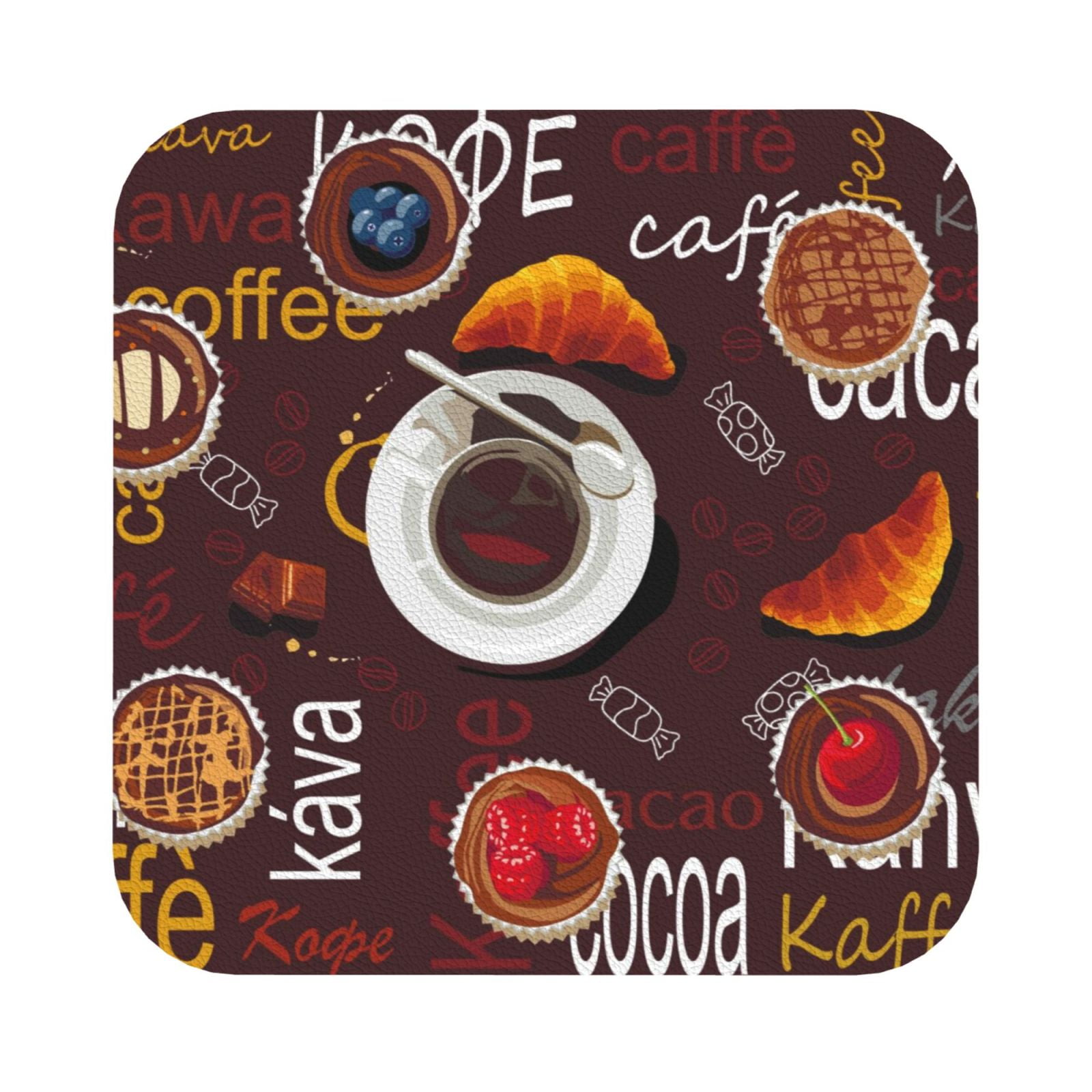 Fuzoiu A Cup Of Black Coffee On A Saucer Print Leather Coasters Set ...