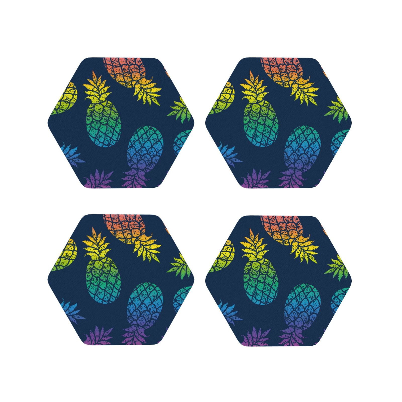 Fuzoiu Abstract Bright Pineapple Fruit Retro Print Leather Coasters Set ...
