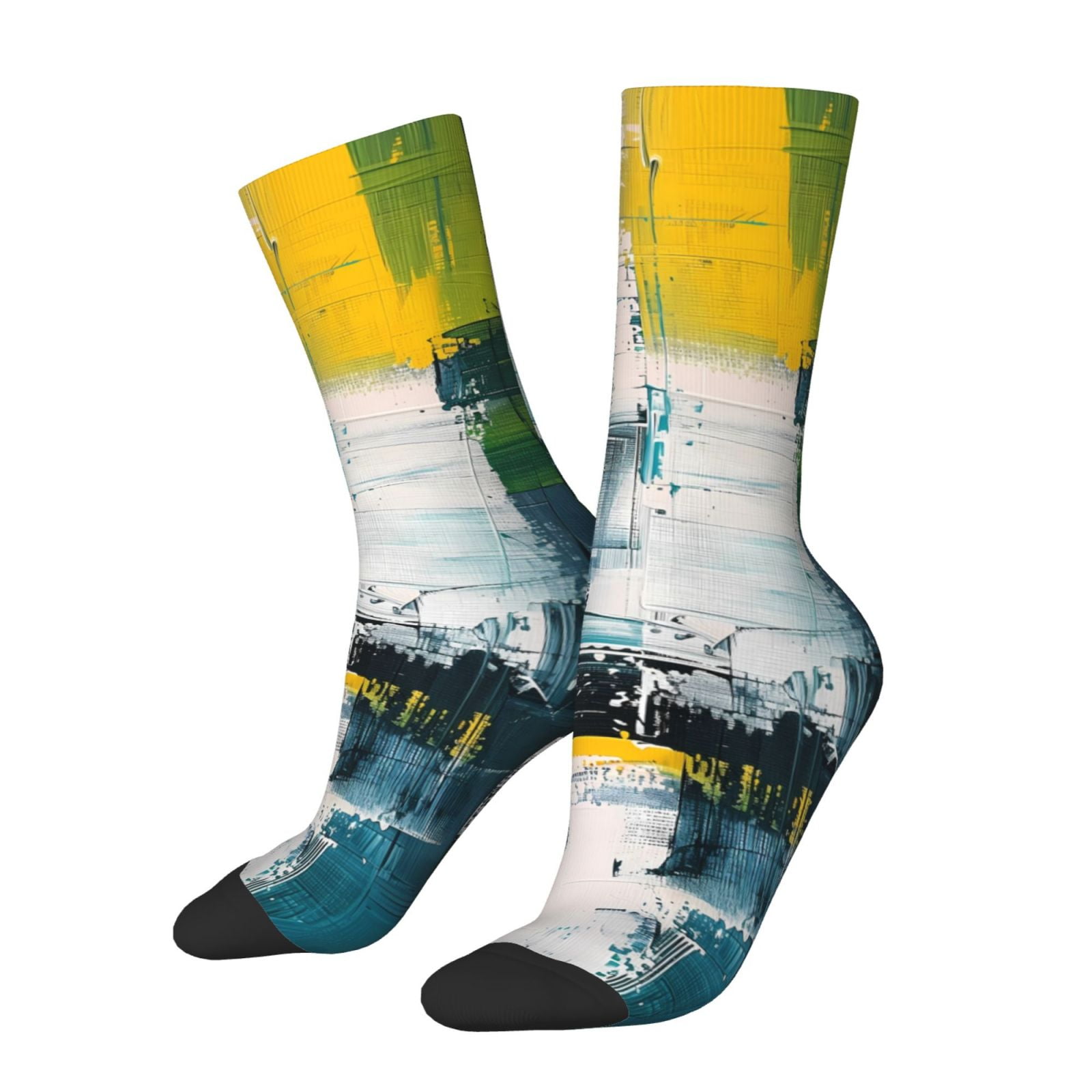 Fuzoiu Abstract Brushstrokes Green Blue Print Athletic Crew Socks for ...