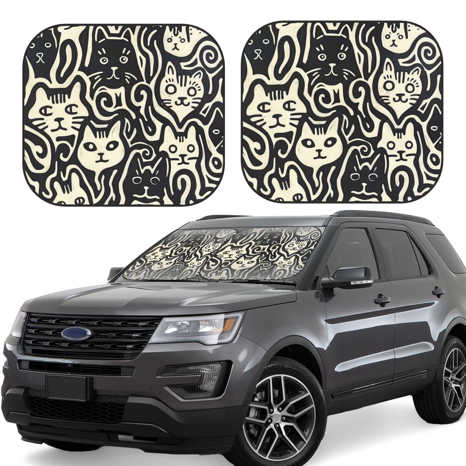 Fuzoiu Abstract Cat Faces Pattern Print Car Windshield Sunshade,Folding ...