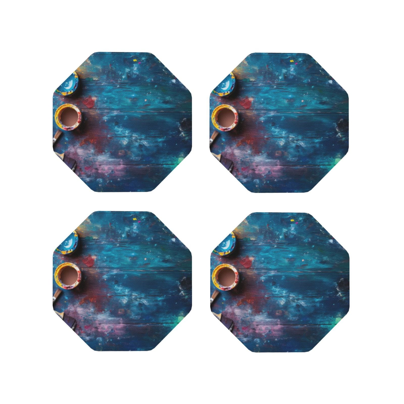 Fuzoiu Abstract Colorful Art Supplies Print Leather Coasters Set,Drink ...