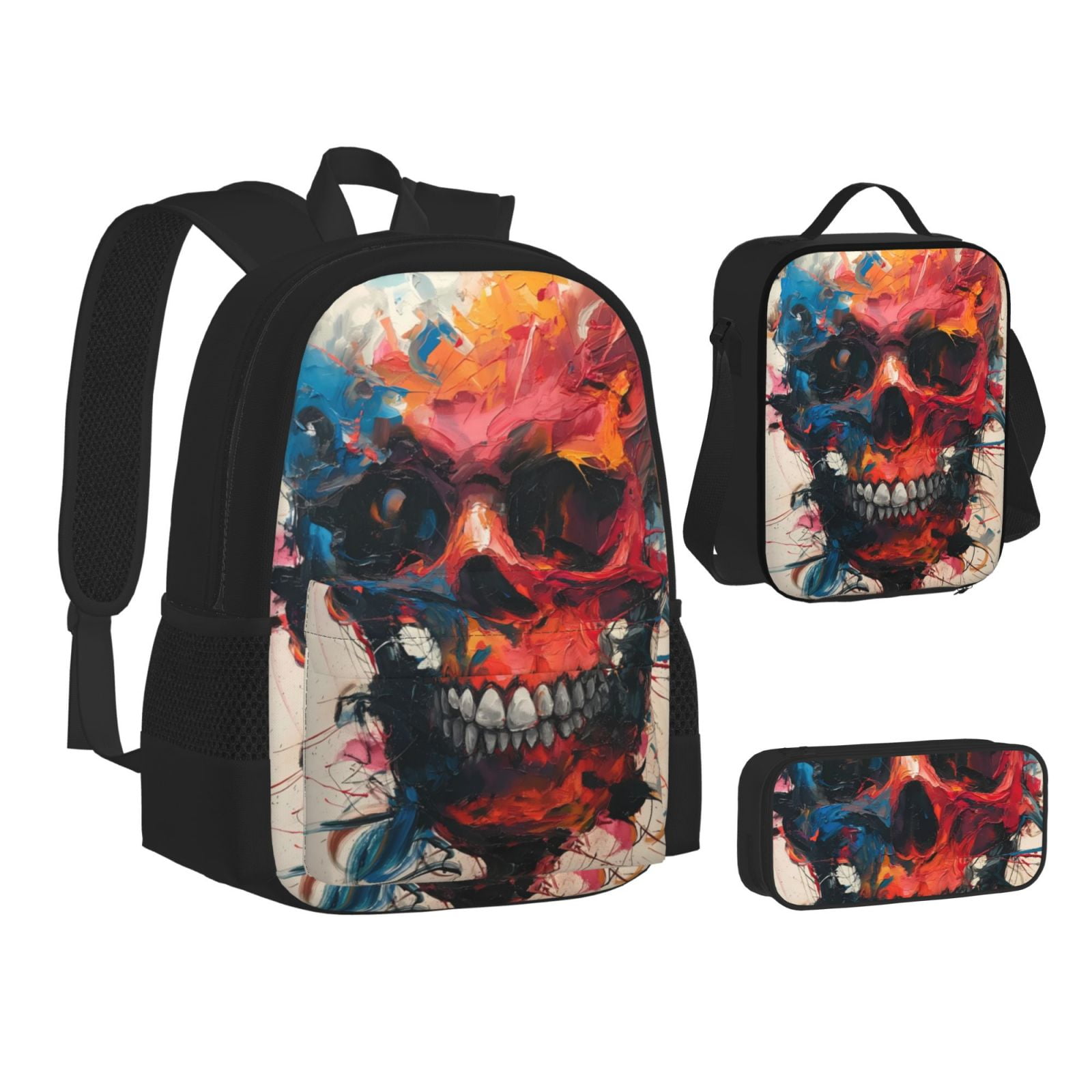 Fuzoiu Abstract Colorful Skull Art Print 3-Piece School Bag Set ...