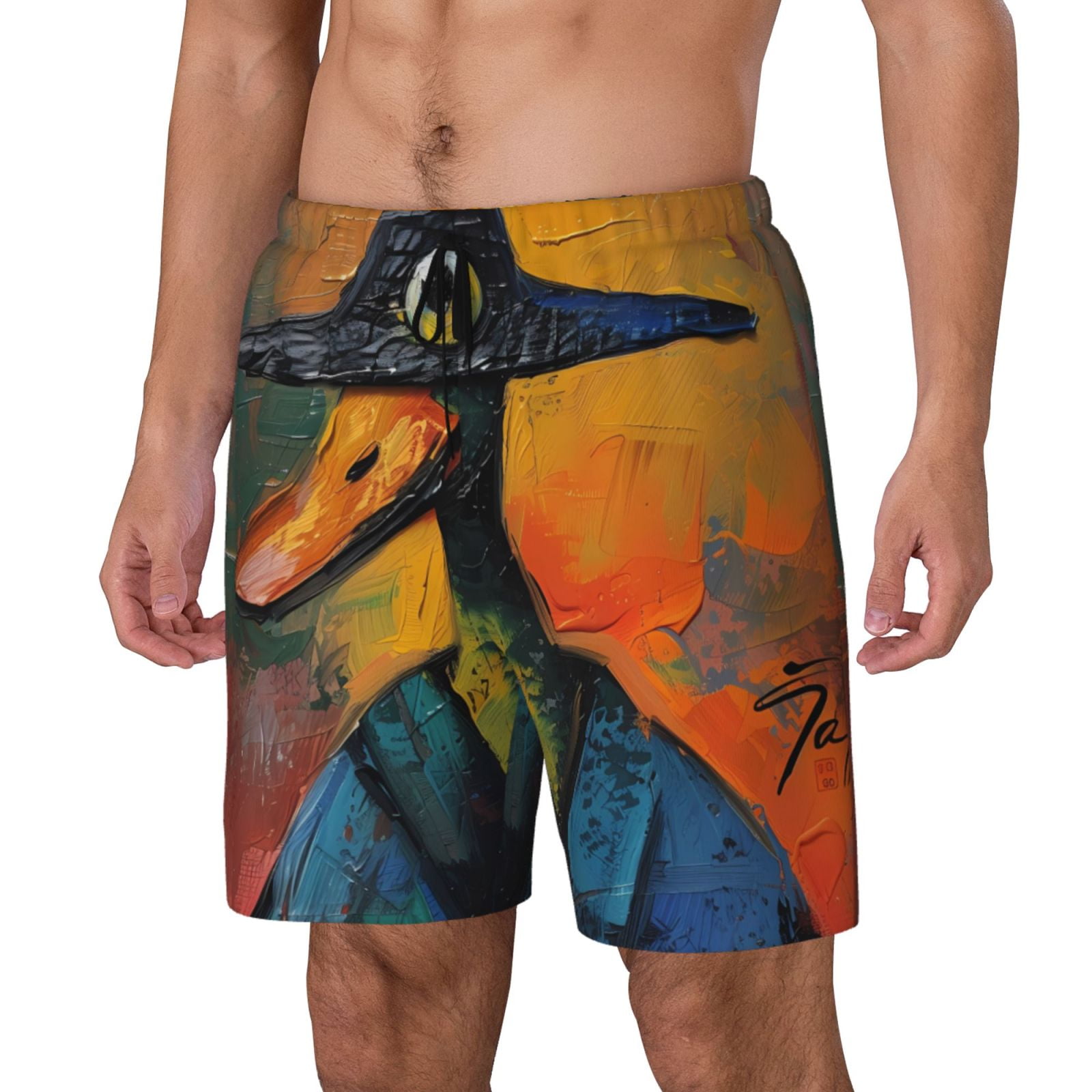 Fuzoiu Abstract Funny Duck Print Men's Swim Shorts,Quick-Dry Double ...