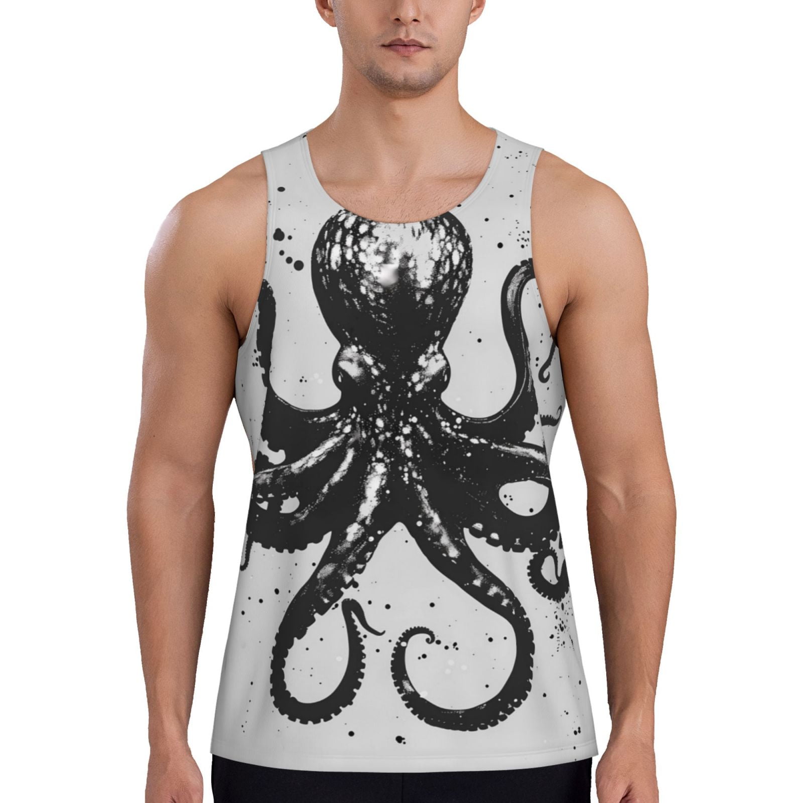 Fuzoiu Abstract Ink Octopus Print Men's Workout Tank Tops,Sleeveless ...