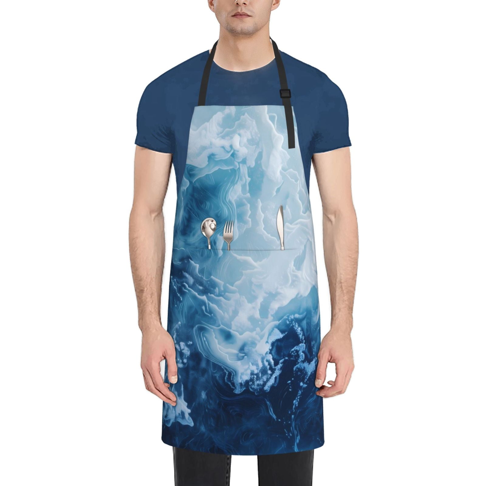 Fuzoiu Abstract Ocean Waves Print Adjustable Waterproof Apron with ...