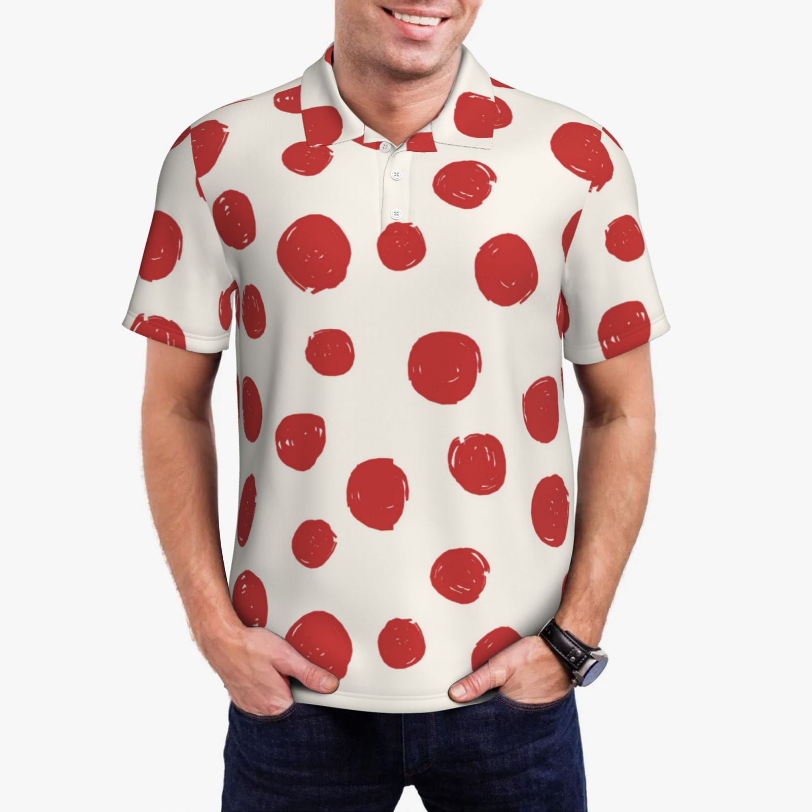 Fuzoiu Abstract Red Polka Dot Print Men's Polo Shirts Short Sleeve,Golf Shirts for Men,Mens Golf ...