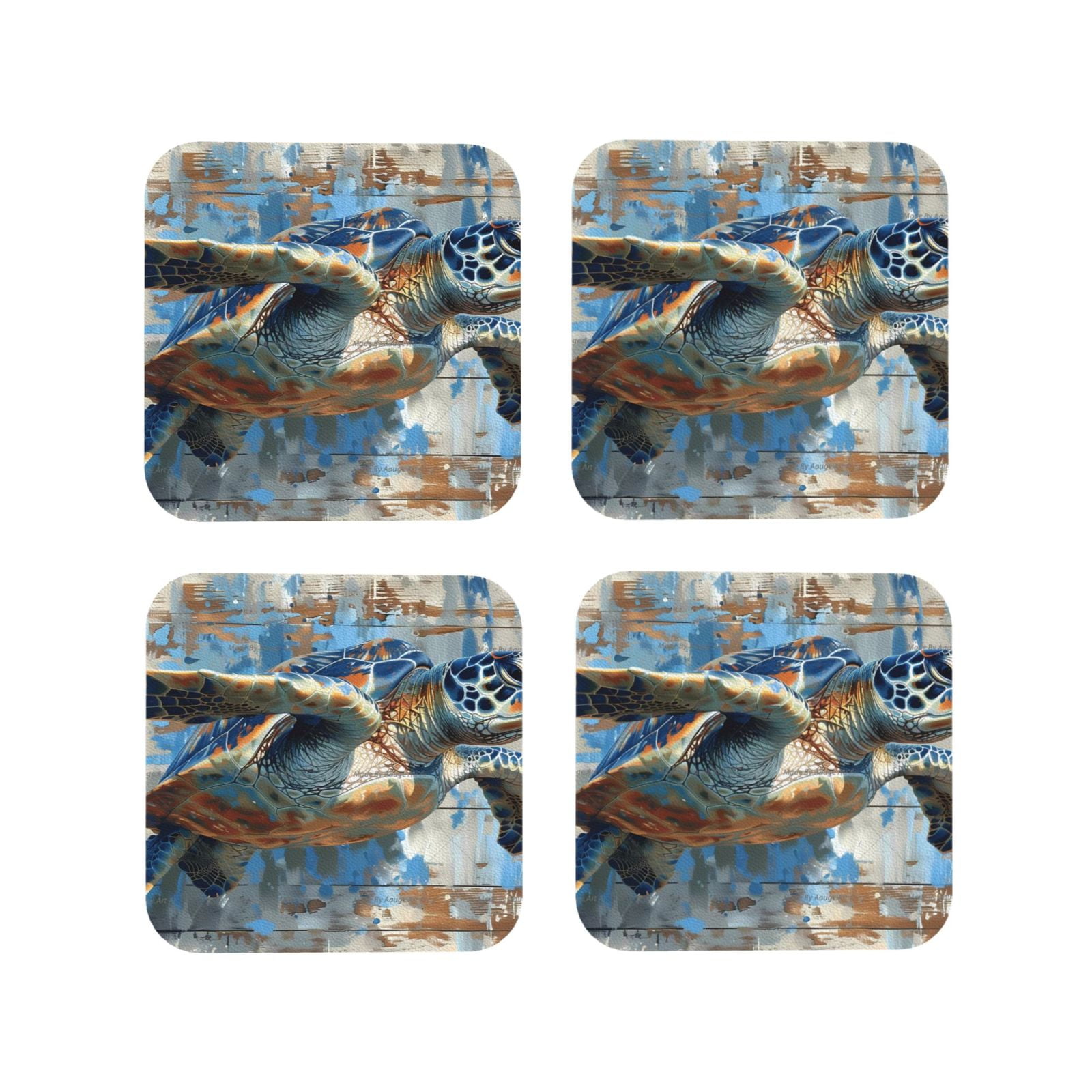 Fuzoiu Abstract Sea Turtle Print Leather Coasters Set,Drink Coasters ...
