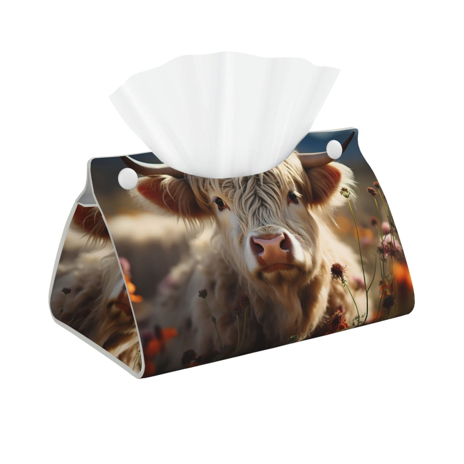 Fuzoiu Adorable Flower Field Cow Print Tissue Box Cover, PU Leather ...