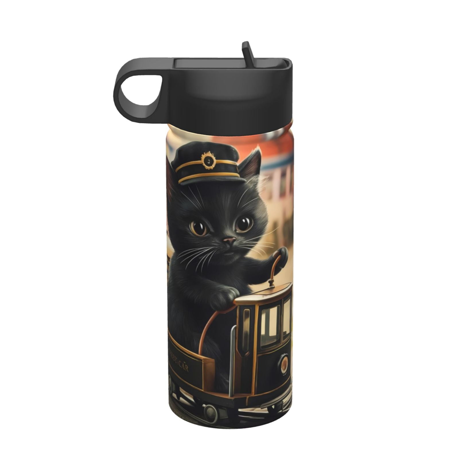 Fuzoiu Adorable Kitten On Mini Train Print 18oz Insulated Sports Kettle ...