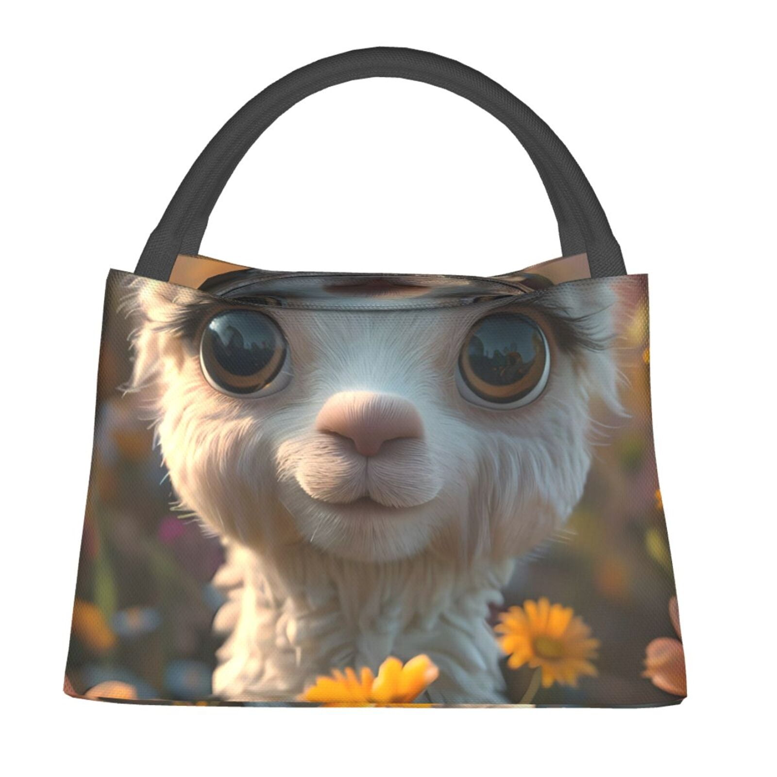 Fuzoiu Adorable Llama In Flowers Print Portable Insulation Lunch Bag ...