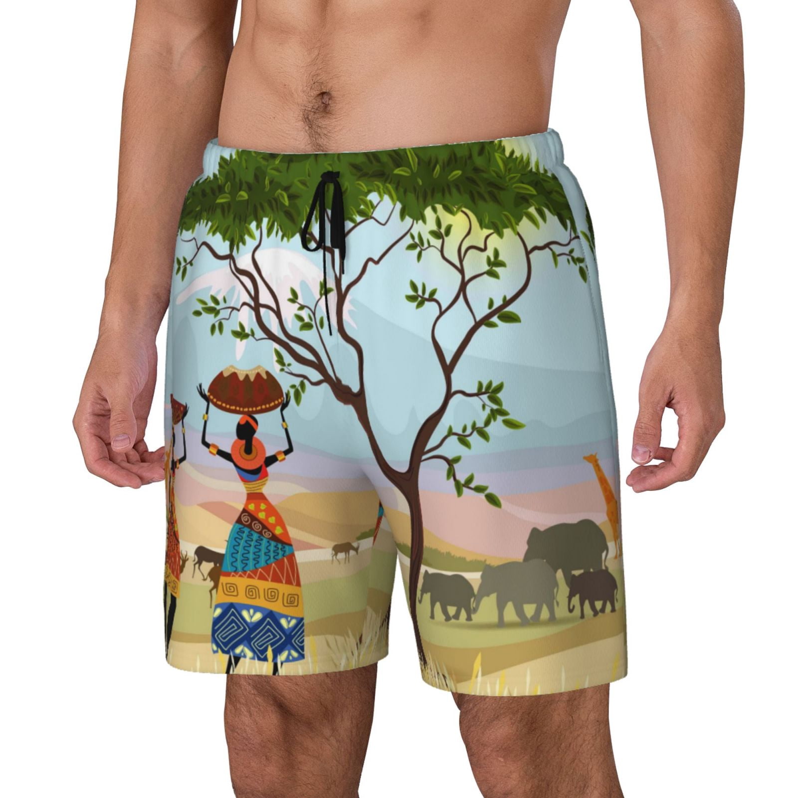 Fuzoiu African Women Print Men's Swim Shorts,Quick-Dry Double-Layer ...