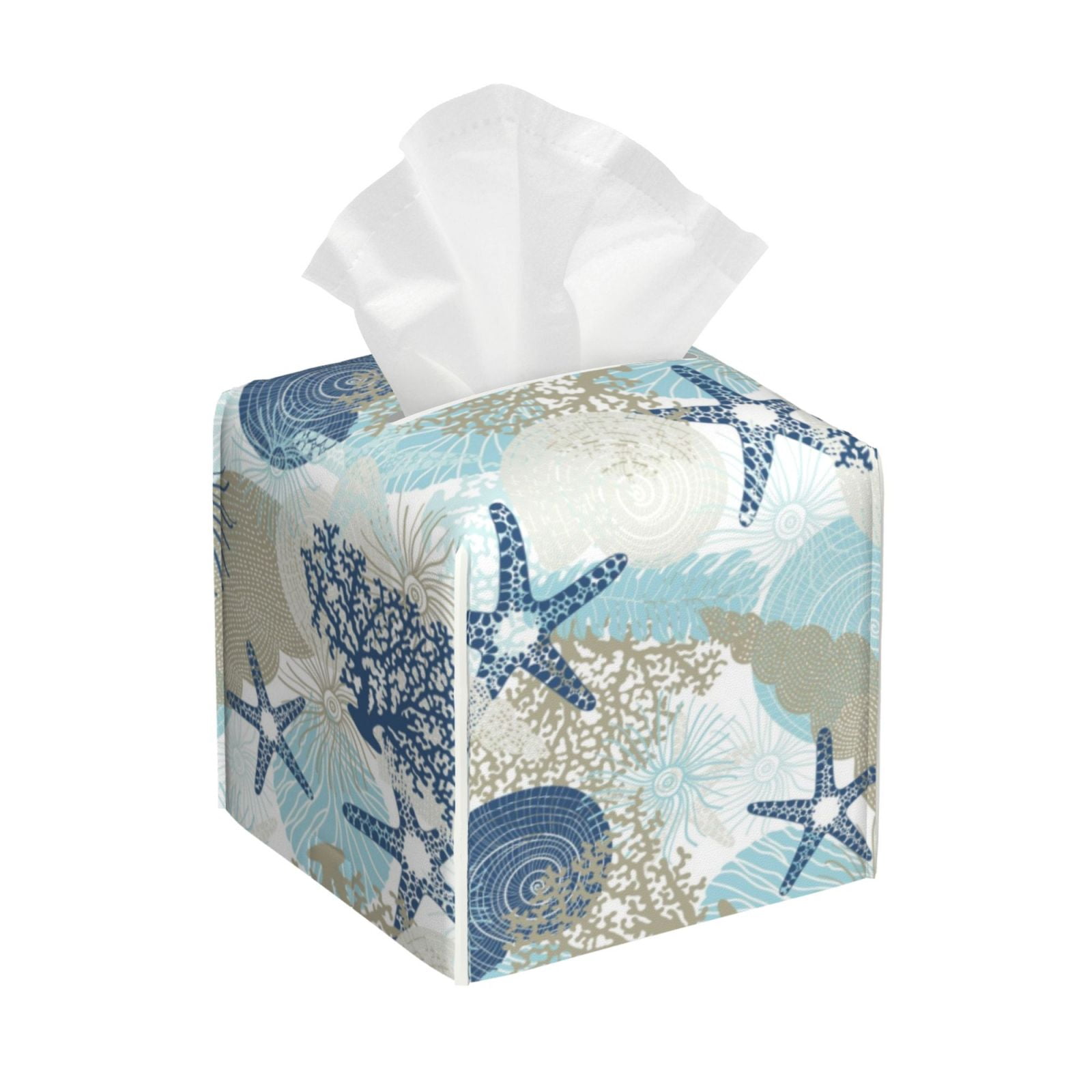 Fuzoiu Algae Corals and Seashells Print Tissue Box Cover Holder, Square ...