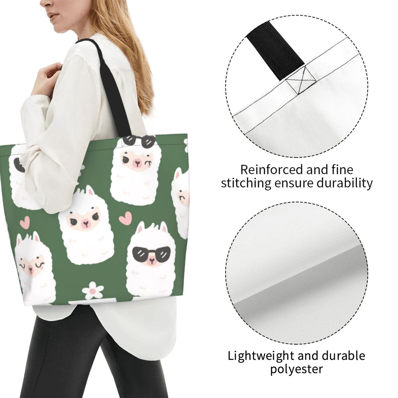 Fuzoiu Alpaca Faces Print Tote Bags for Women,Shoulder Bag, Gym Tote ...
