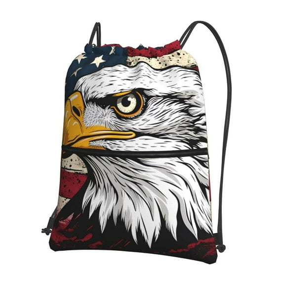 Fuzoiu American Bald Eagle Print Drawstring Backpack Water Resistant String Bag Sports Sackpack ...