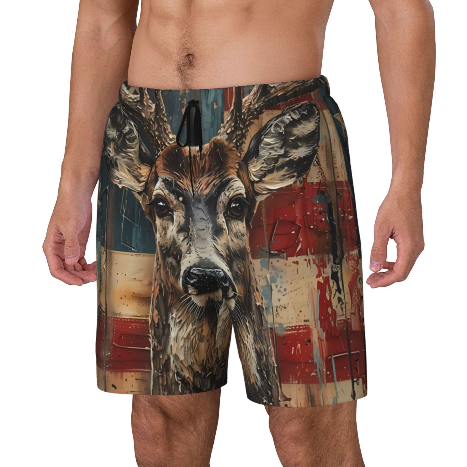 Fuzoiu American Flag Deer Art Print Men's Swim Shorts,Quick-Dry Double ...