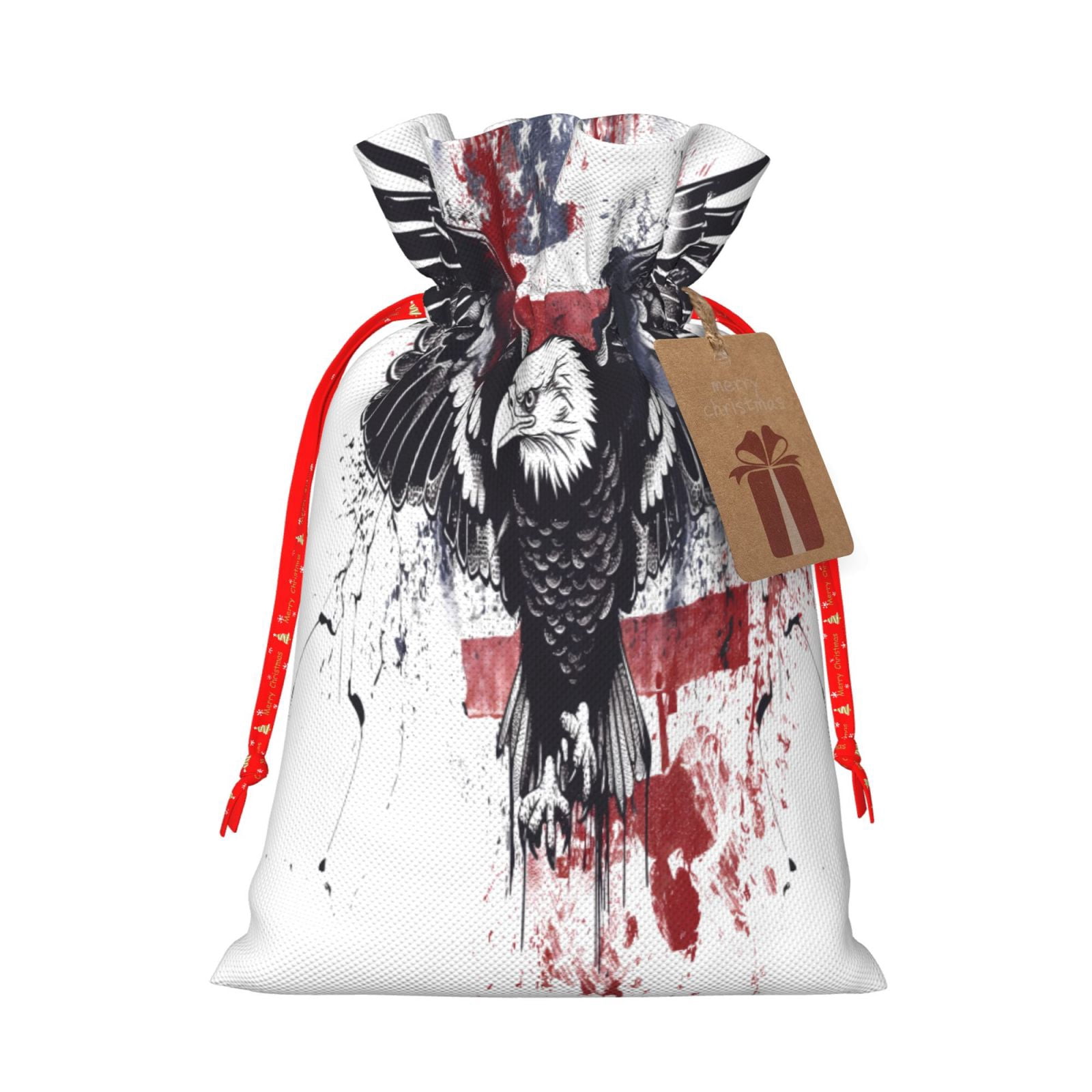 Fuzoiu American Flag Eagle Art Print Christmas Gift Bag,Burlap Gift Bag ...
