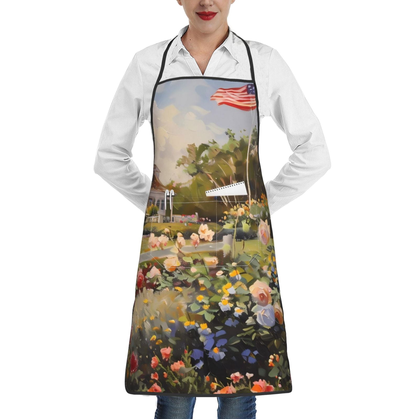 Fuzoiu American Flag Rose Garden Print Kitchen Cooking Aprons,Kitchen ...
