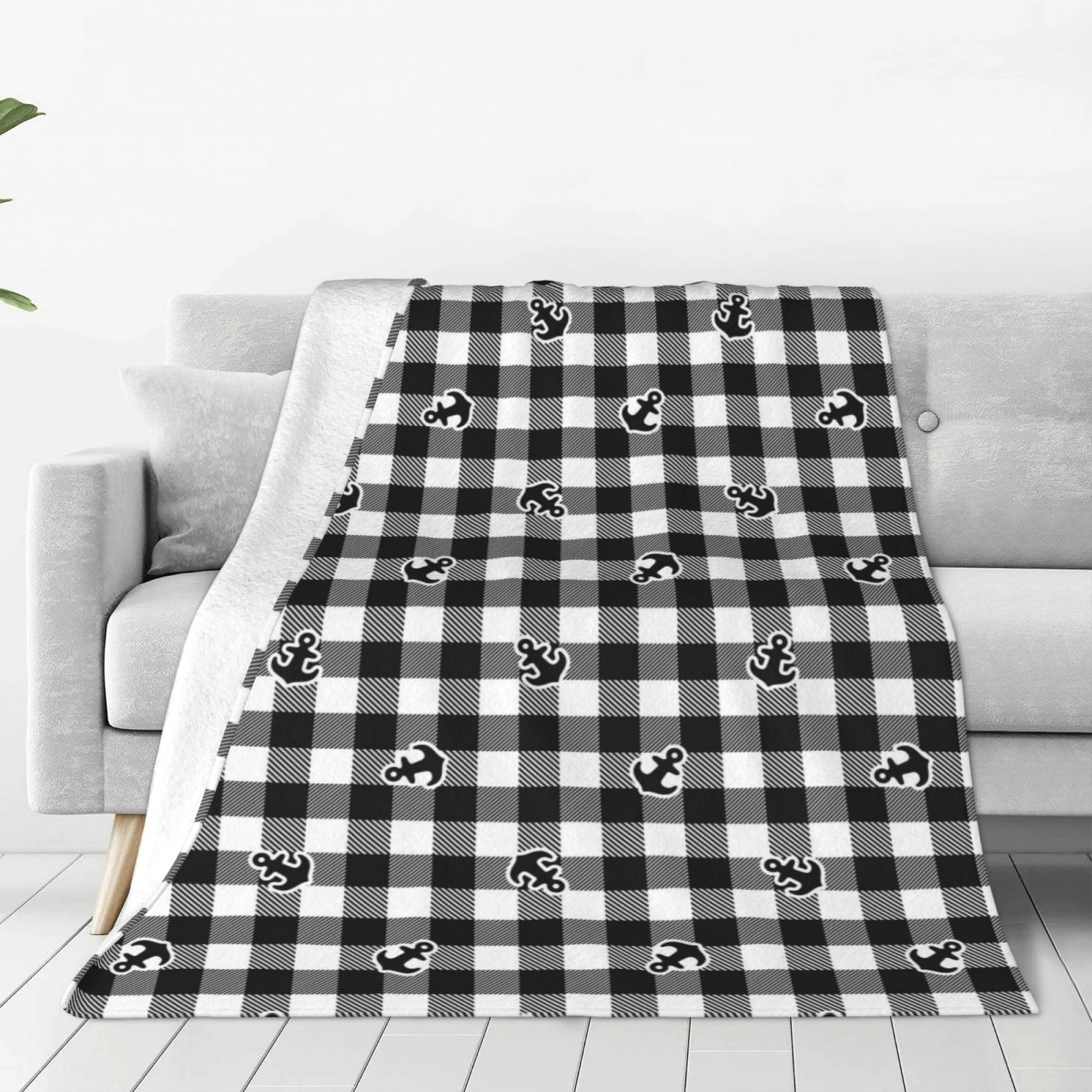 Fuzoiu Anchor Black Tartan Plaid Print Ultra-Soft Micro Fleece Blanket ...
