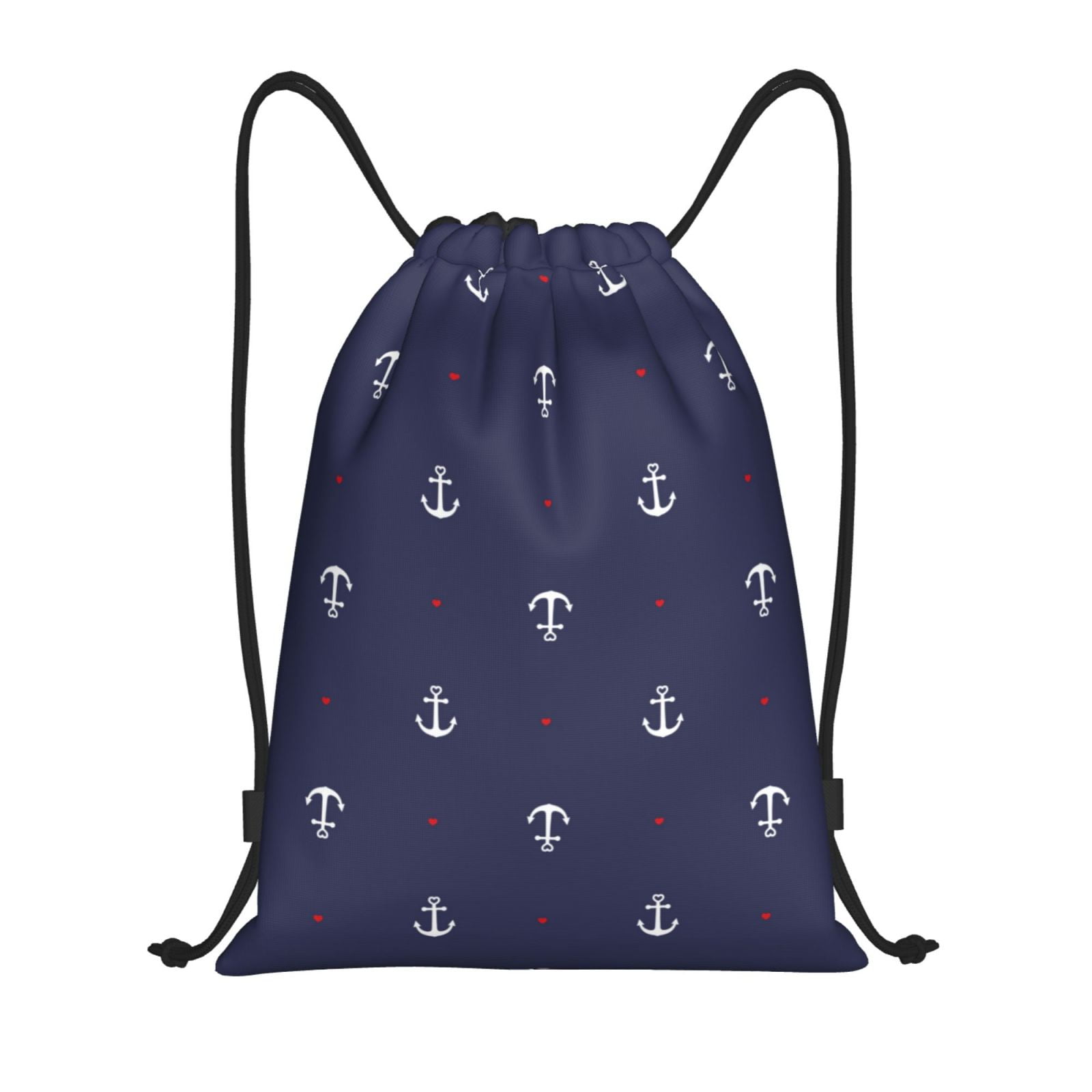 Fuzoiu Anchor Heart Blue Print Drawstring Backpack for Gym, Travel ...