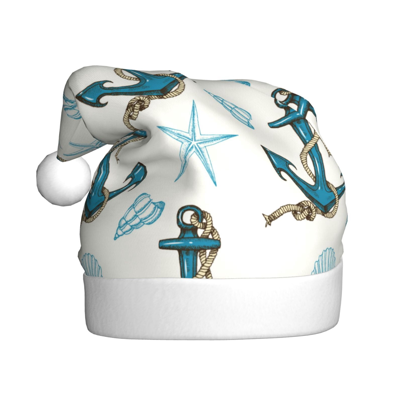 Fuzoiu Anchors And Shells Print Santa Hat Christmas Hat for Adults ...