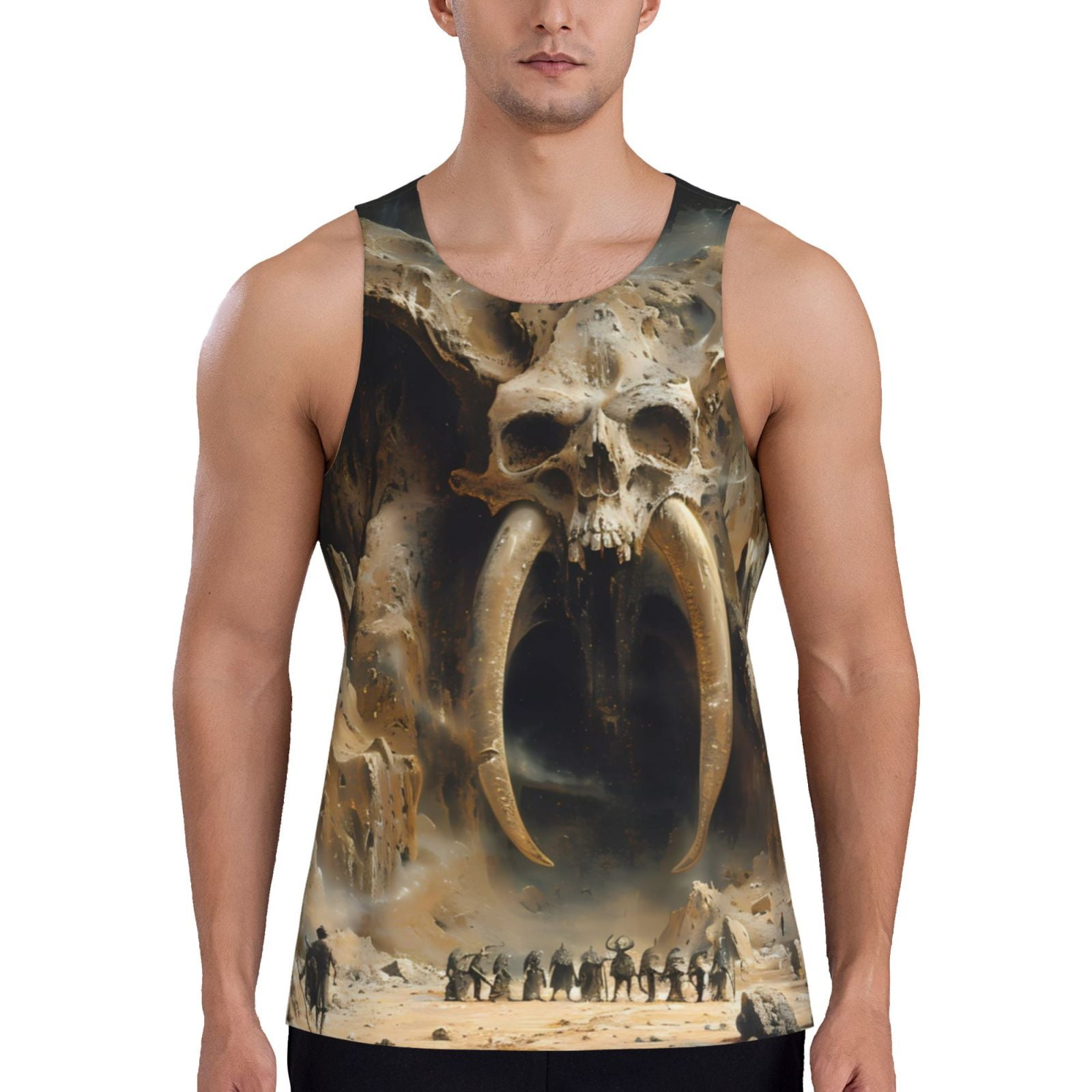 Fuzoiu Ancient Skull Cave Landscape Print Men's Workout Tank Tops ...