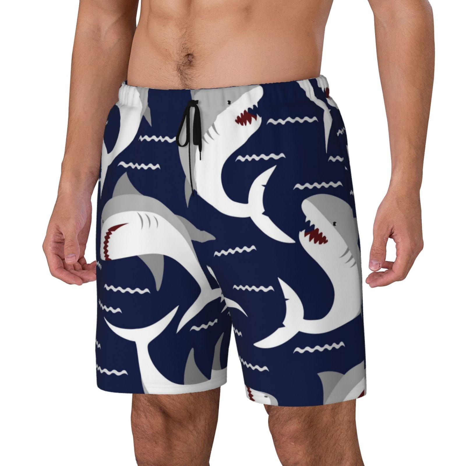 Fuzoiu Angry Shark Print Men's Swim Shorts,Quick-Dry Double-Layer Swim ...