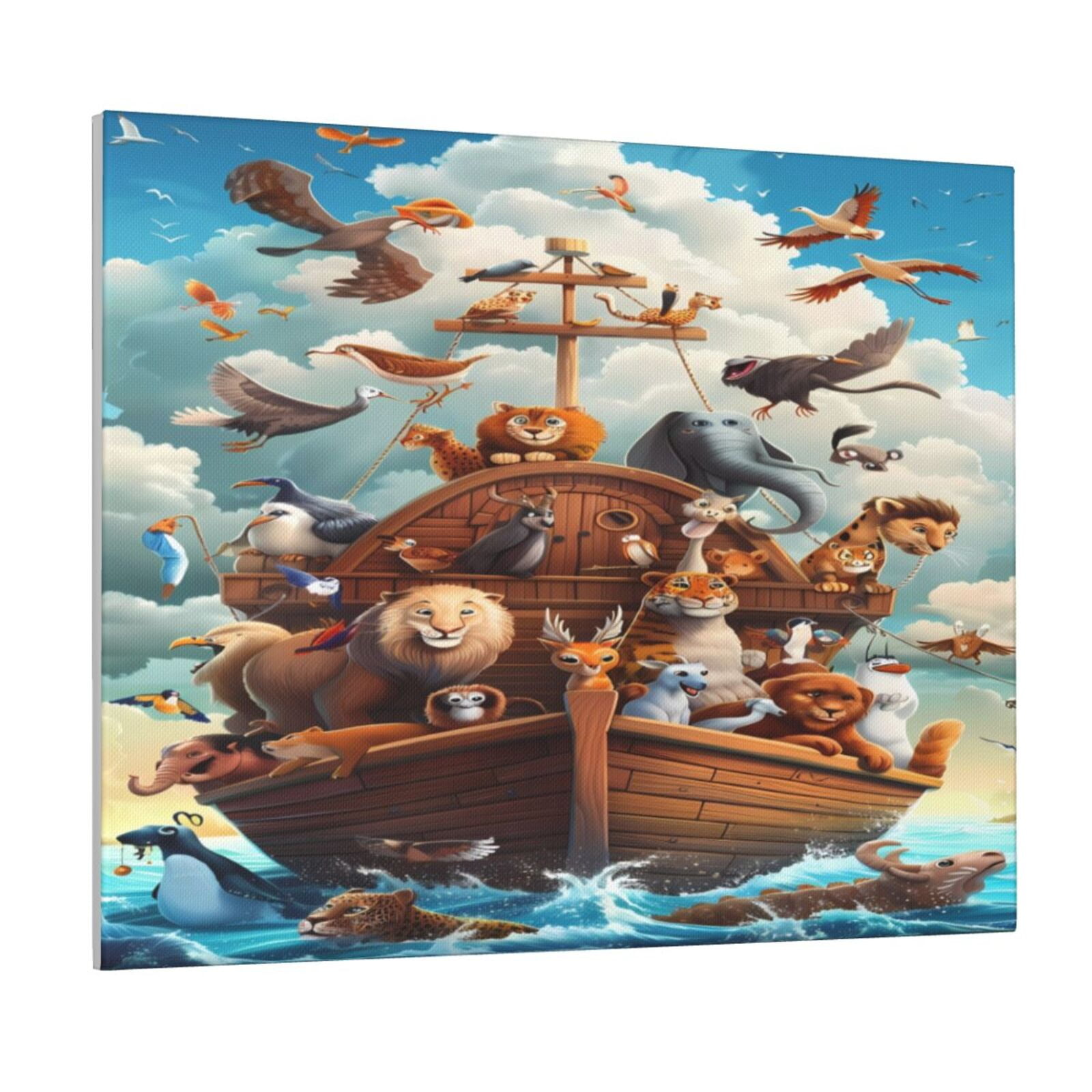 Fuzoiu Animal Filled Noahs Ark Print Canvas Wall Art for Bathrooms,Wall ...