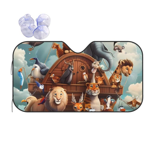 Fuzoiu Animal Filled Noahs Ark Print Car Windshield Sun Shade,Block Uv ...