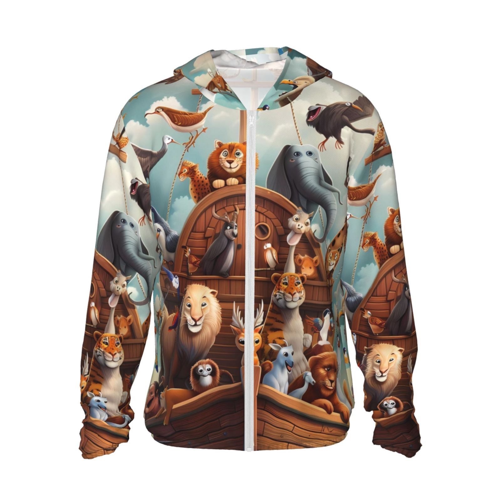 Fuzoiu Animal Filled Noahs Ark Print Unisex Sun Protection Hoodie,UPF ...