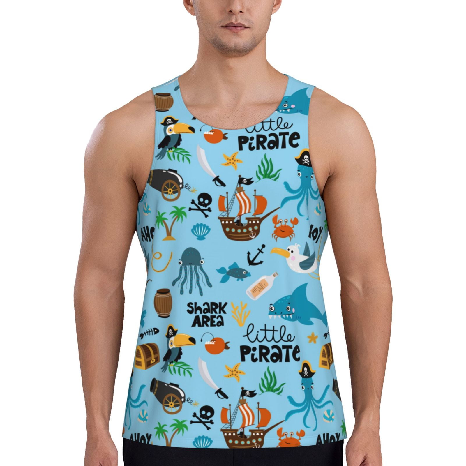Fuzoiu Animal Pirate Print Men's Workout Tank Tops,Sleeveless Gym Shirt ...