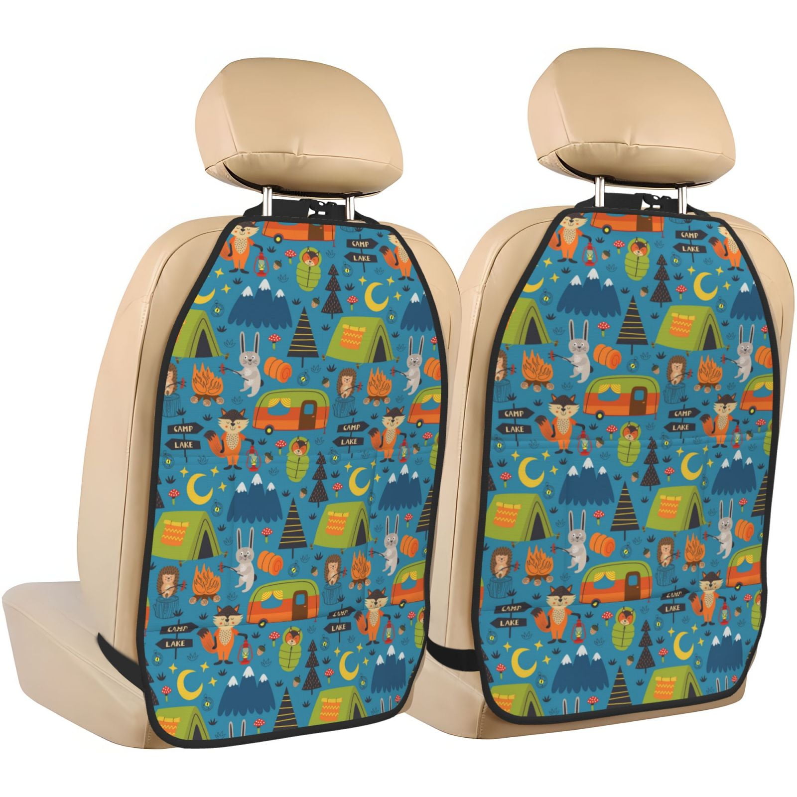 Fuzoiu Animals In Camping Print 2 Pack Kick Mat Back Seat Protector ...