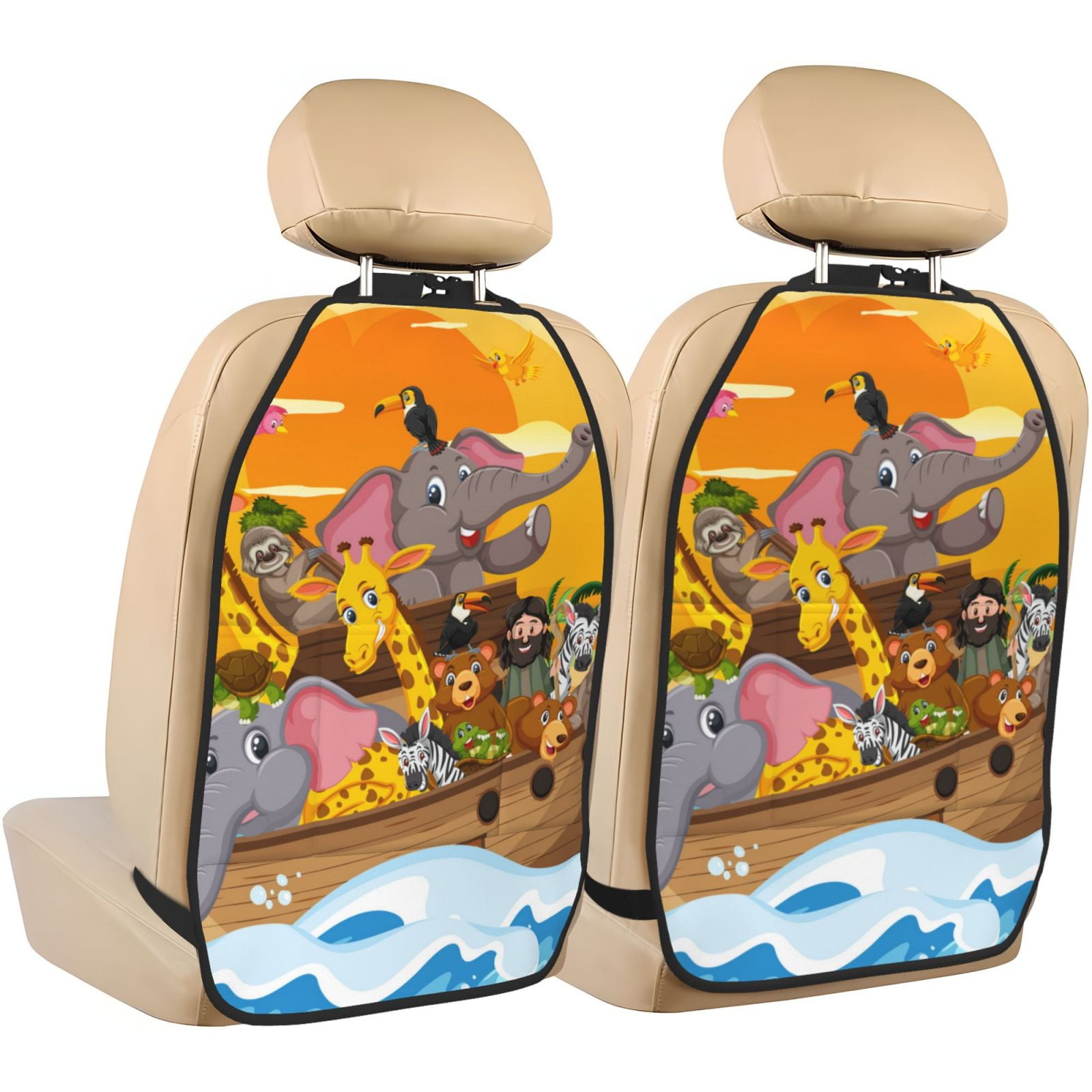 Fuzoiu Animals on Noah's Ark1 Print 2 Pack Kick Mat Back Seat Protector ...