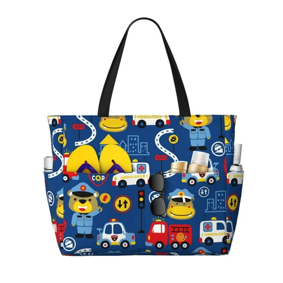 Fuzoiu Animals Rescue Team Print Waterproof Beach Tote Bag for Women Girls with Zipper,Sandproof ...