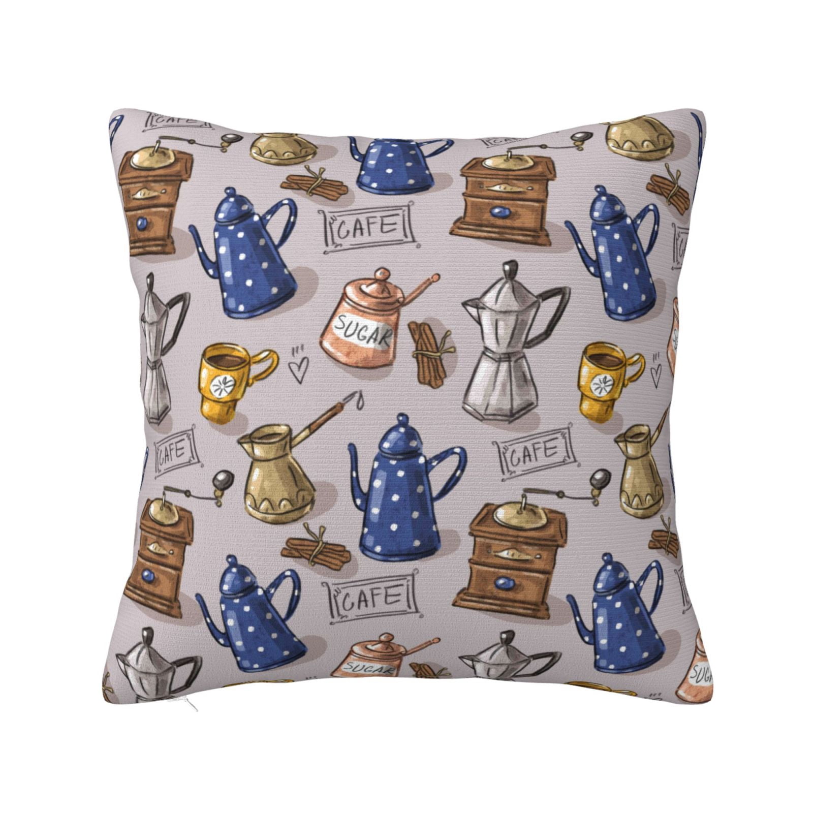 Fuzoiu Antique Vintage Teapot Coffee Grinder Print Square Pillow Cover ...