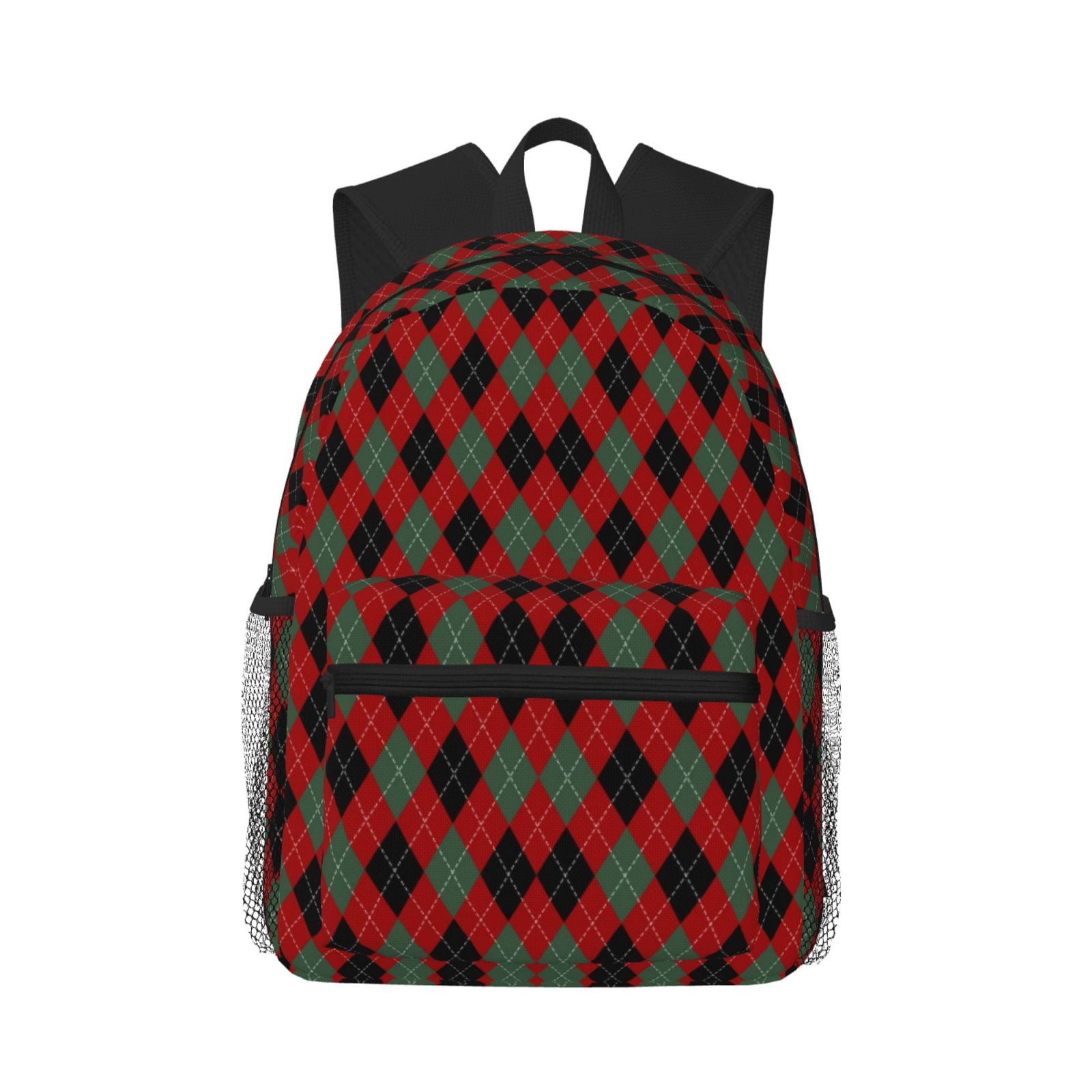 Fuzoiu Argyle Plaid Print School Backpack for Teens,Large Bookbag ...