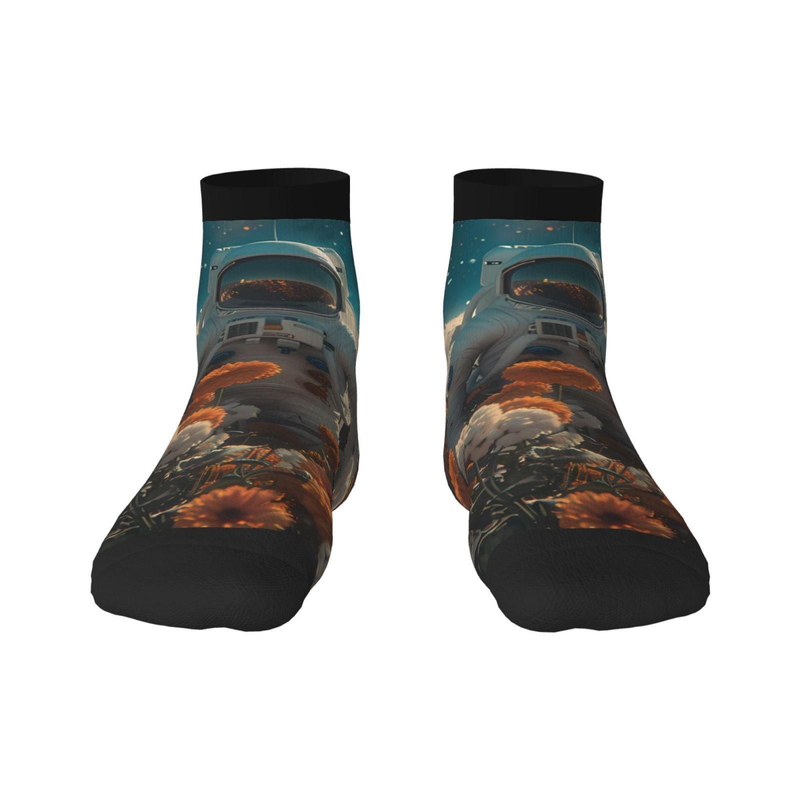 Fuzoiu Astronaut Flower Field Print Adult Socks, Crew Moisture-wicking ...
